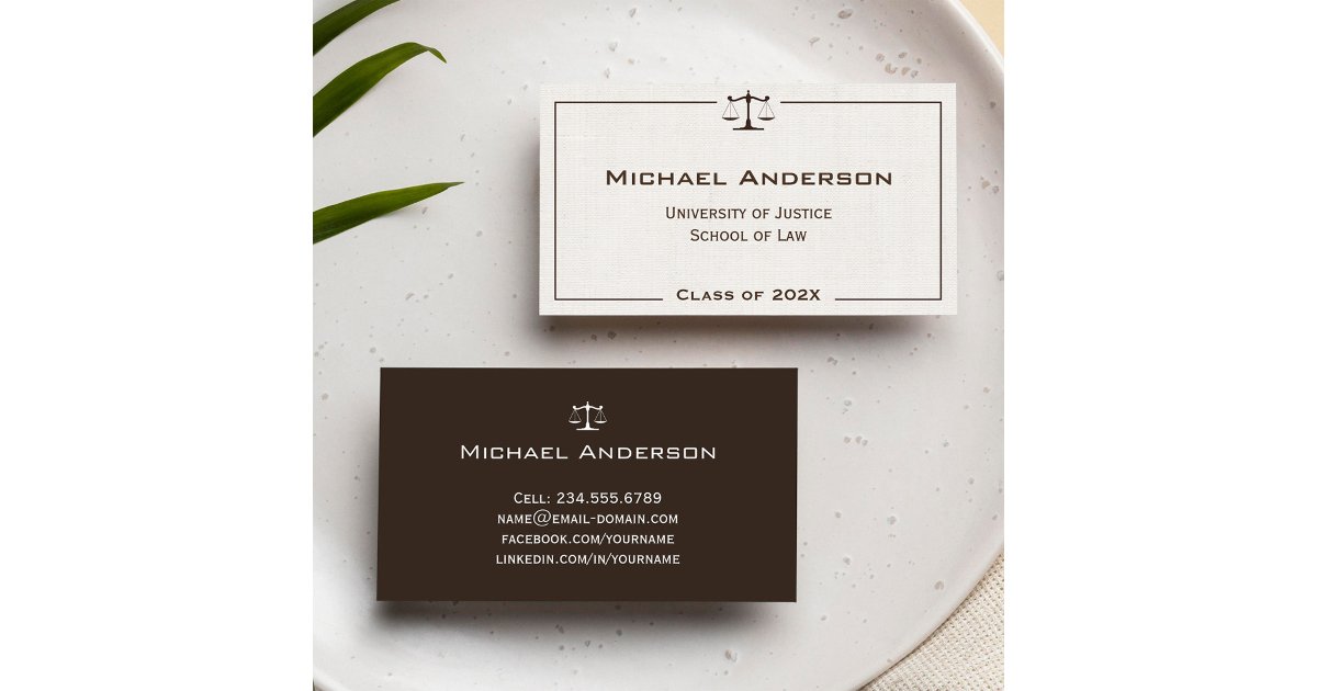 Justice of Scale Law Logo Elegant Linen Look Calling Card | Zazzle