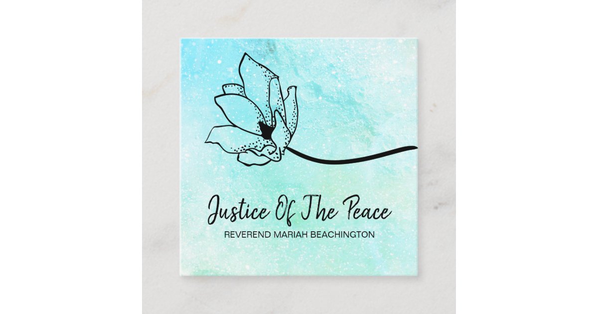 JUSTICE OF THE PEACE Moon Crater Floral Mint Square Business Card | Zazzle
