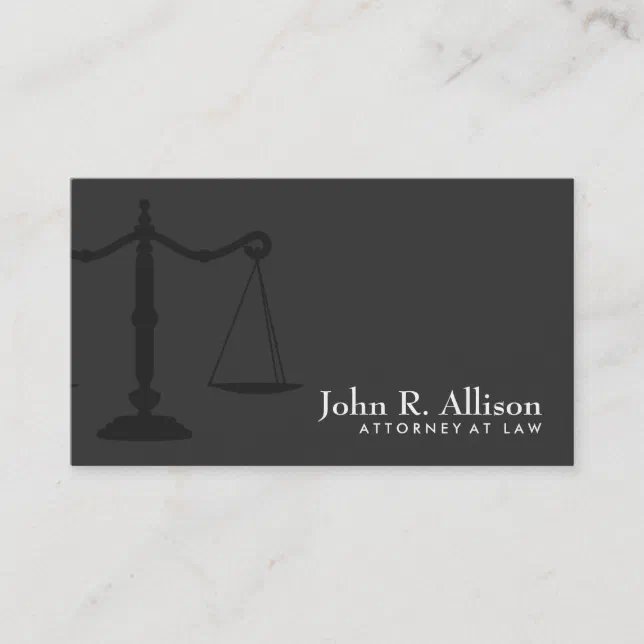 Justice Scale Attorney Simple Black Business Card | Zazzle