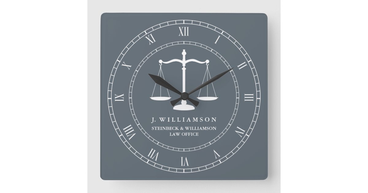 Justice Scales Custom Name Lawyer Slate Grey Square Wall Clock | Zazzle