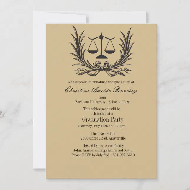 Justice Wreath Law School Graduation Invitation | Zazzle