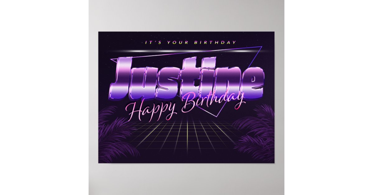 Justine Name First name pura retro poster Birthday | Zazzle