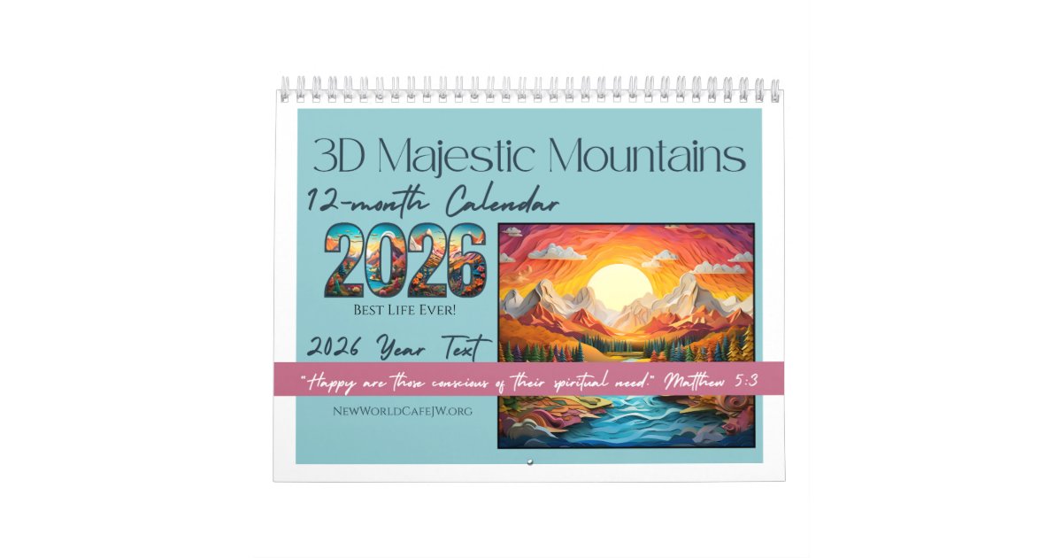 JW 2026 Year Text -3D Majestic Mountain 12-month Calendar | Zazzle