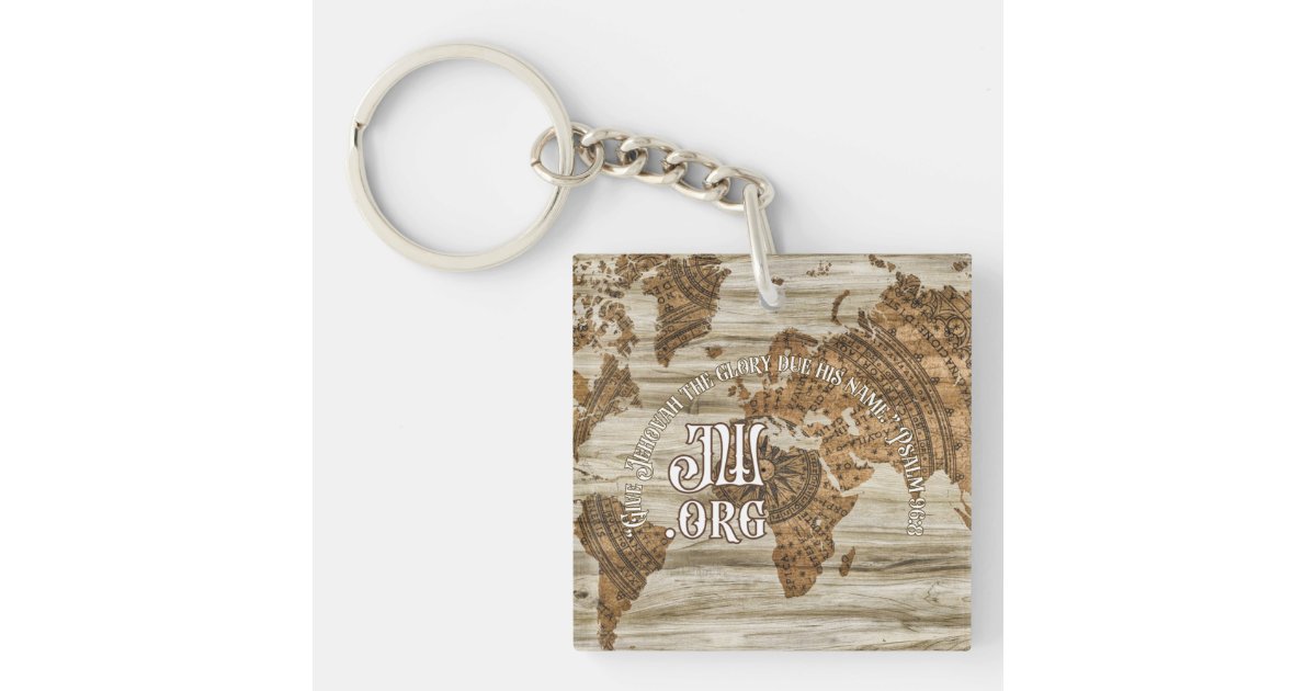 JW Vintage Map Keychain 2025 Year Text | Zazzle