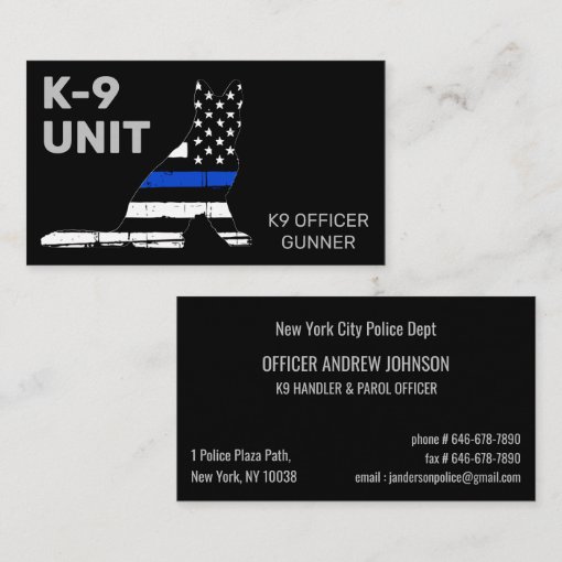 K9 Unit Law Enforcement Thin Blue Line Police Dog Business Card | Zazzle