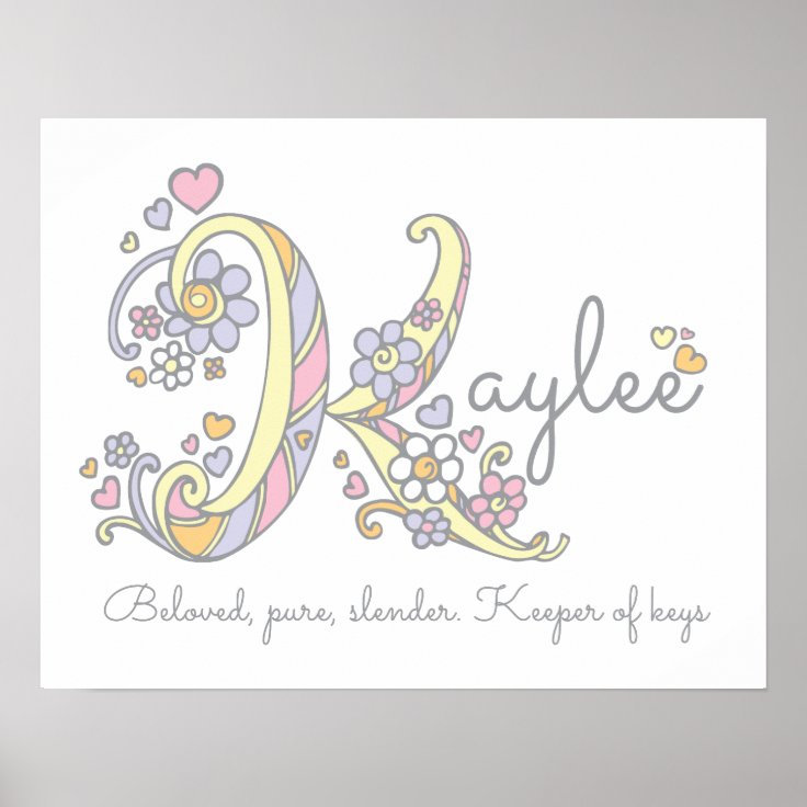 K monogram art Kaylee girls name meaning poster | Zazzle