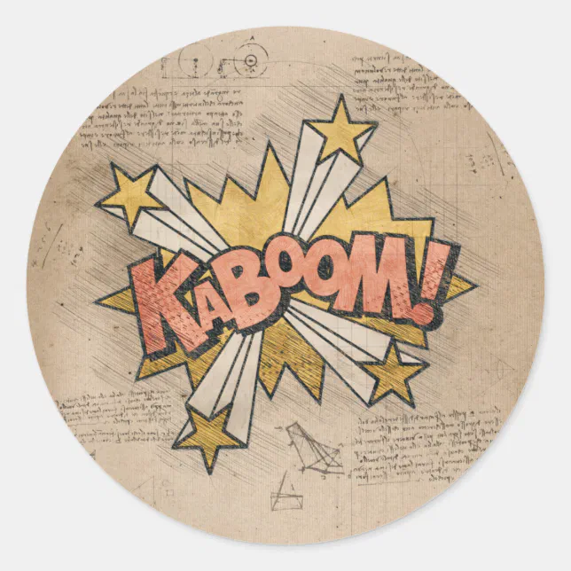 KABOOM! Vintage Comic Book Steampunk Pop Art Classic Round Sticker | Zazzle