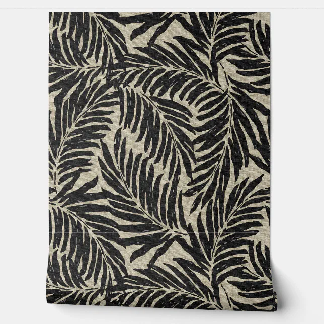 Kahanu Palms Hawaiian Faux Linen Texture- Black Wallpaper | Zazzle