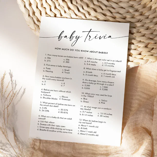 KAIA Baby Trivia Baby Shower Game Invitation | Zazzle