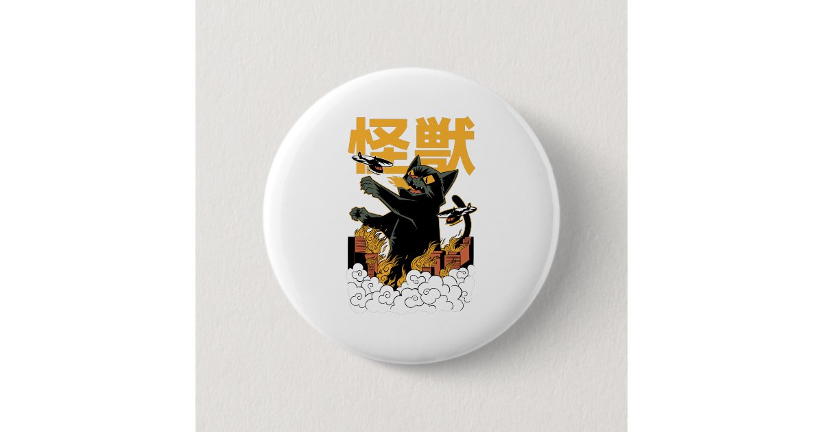 Kaiju anime cat monster button | Zazzle