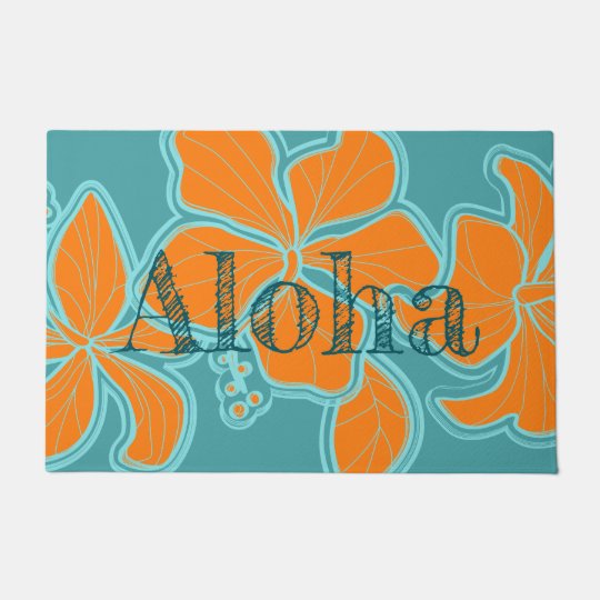 Kailua Hibiscus Hawaiian Floral Aloha Teal Doormat | Zazzle.com