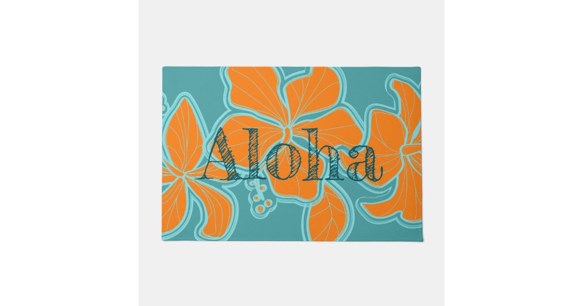 Kailua Hibiscus Hawaiian Floral Aloha Teal Doormat | Zazzle