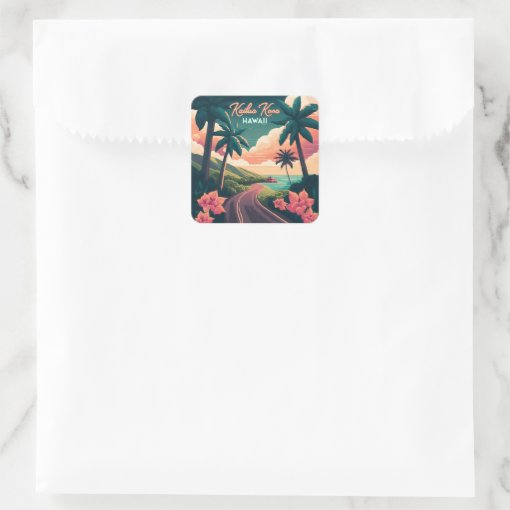 Kailua Kona Hawaii Big Island Sunset Retro Square Sticker | Zazzle