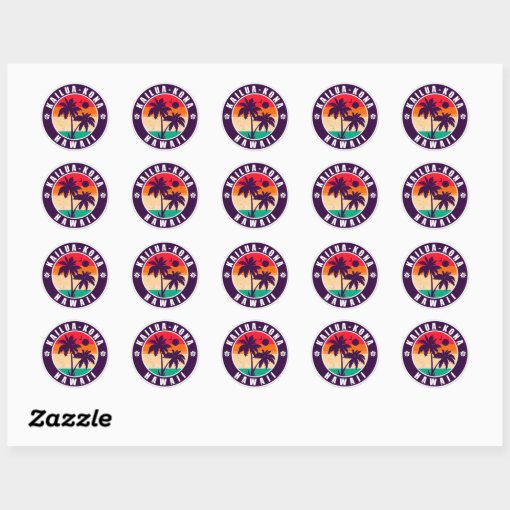 Kailua-Kona Hawaii Retro Palm Trees 60s Souvenirs Classic Round Sticker ...