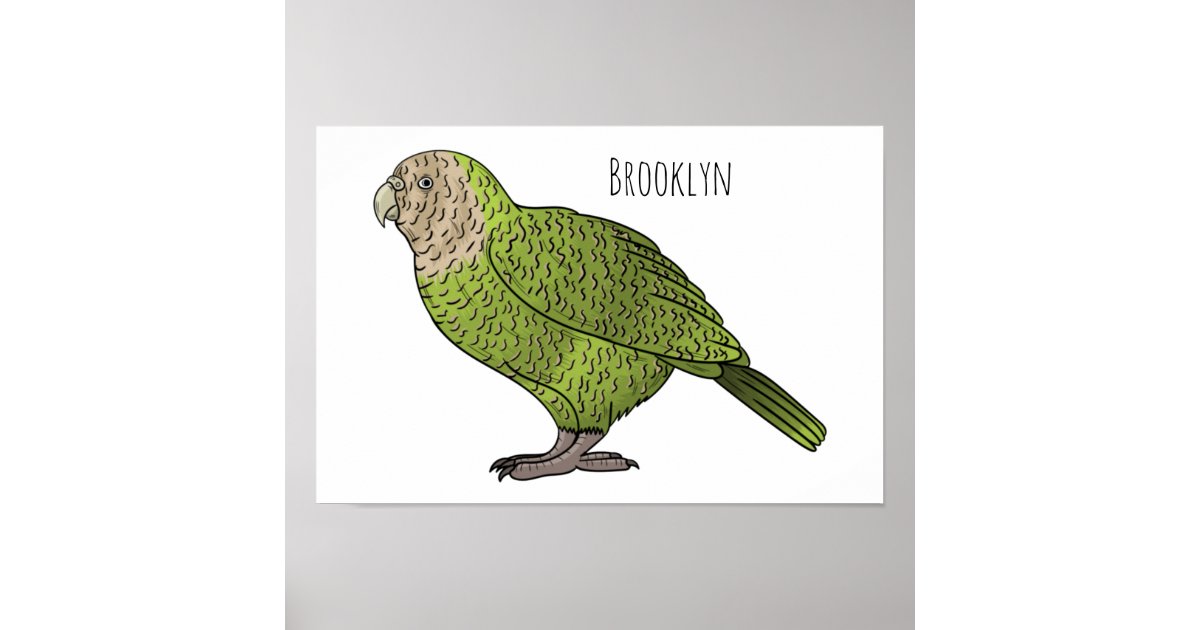 Kakapo bird cartoon illustration poster | Zazzle