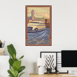 Kalakala Ferry Seattle, WA Vintage Travel Poster | Zazzle