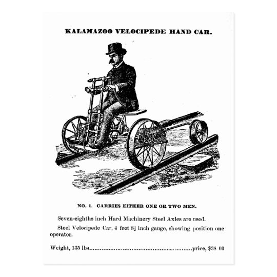 KALAMAZOO Velocipede Railroad Hand Car 1887 Postcard | Zazzle.com