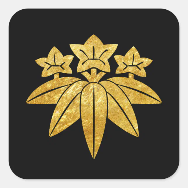 Kamakura Minamoto Mon Japanese faux gold on black Square Sticker | Zazzle