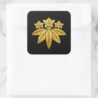 Kamakura Minamoto Mon Japanese faux gold on black Square Sticker | Zazzle