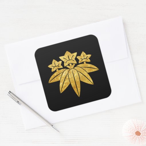 Kamakura Minamoto Mon Japanese faux gold on black Square Sticker | Zazzle