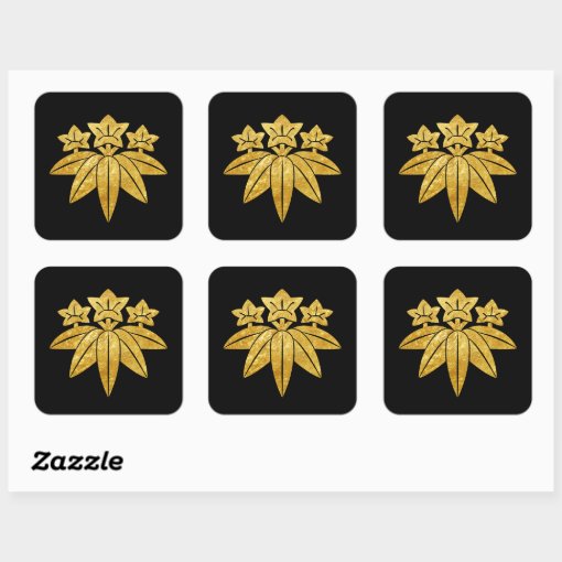 Kamakura Minamoto Mon Japanese faux gold on black Square Sticker | Zazzle