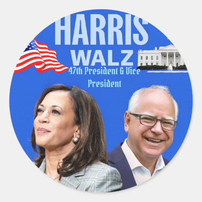 Kamala Harris and Tim Walz-2024_ Classic Round Sticker | Zazzle