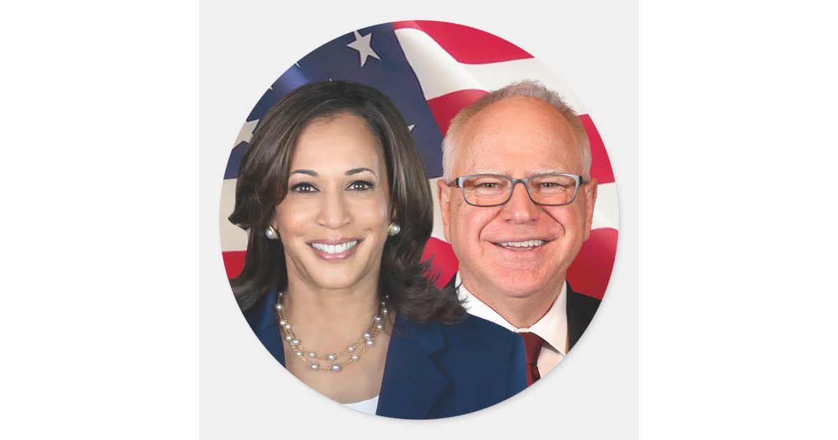 Kamala Harris and Tim Walz Classic Round Sticker | Zazzle