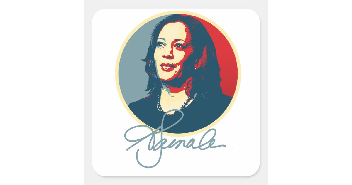 Kamala Harris Signature Portrait Square Sticker | Zazzle