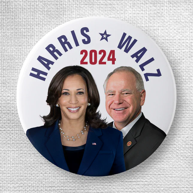 Kamala Harris Tim Walz 2024 President Vice Photos Button | Zazzle