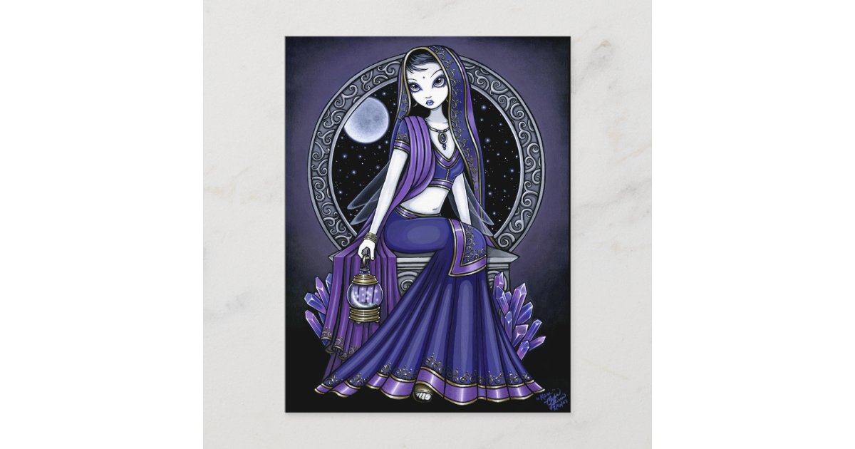 "Kami" Purple Moon Sari Fairy Postcard | Zazzle