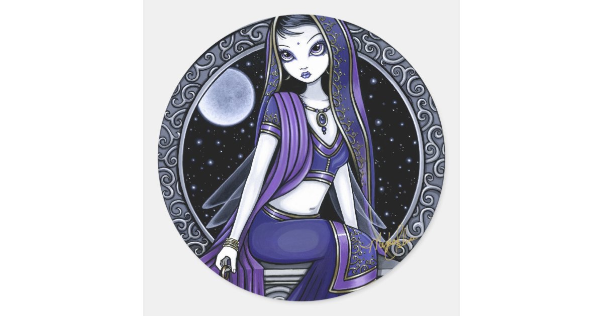 "Kami" Purple Moon Sari Fairy Stickers | Zazzle