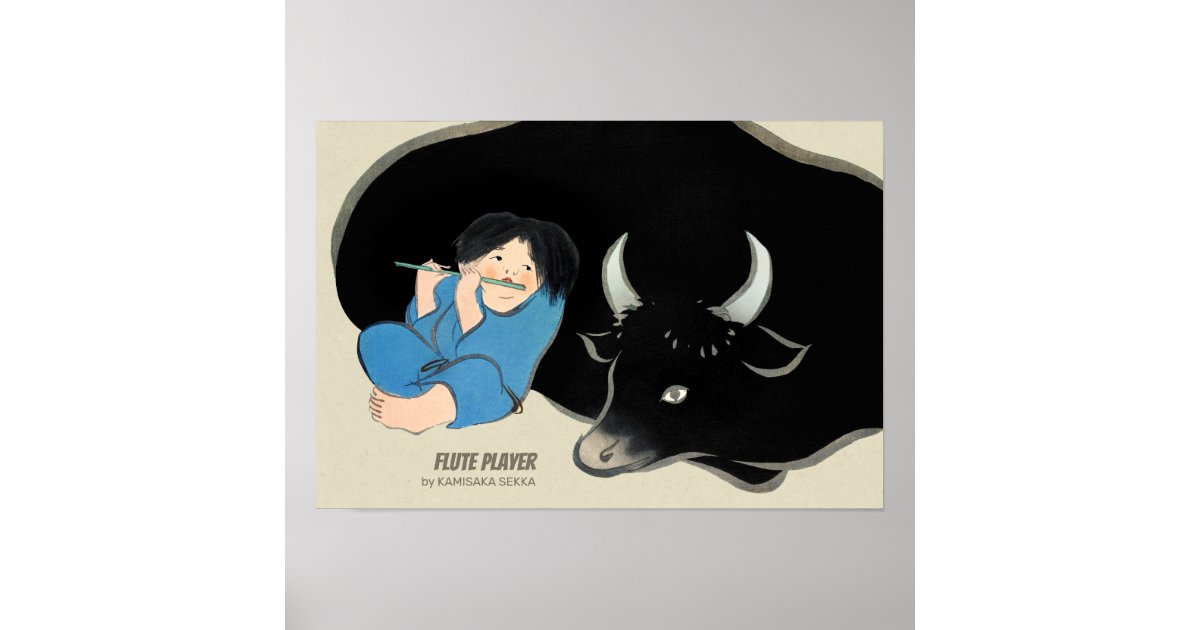 Kamisaka Sekka Flute player Oxherd Japan CC0475 Poster | Zazzle