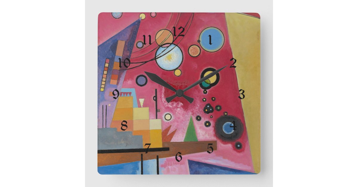 Kandinsky - Heavy Red Square Wall Clock | Zazzle