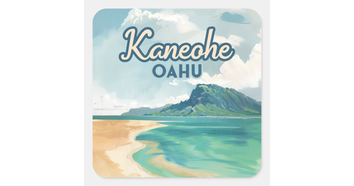 Kaneohe Sandbar Oahu Hawaii Retro Square Sticker | Zazzle
