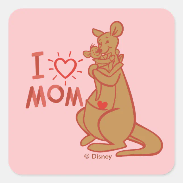 Kanga & Roo | I Love Mom Square Sticker | Zazzle