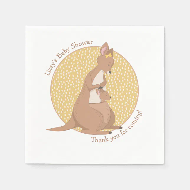 Kangaroo Baby Shower Neutral Yellow and Tan Napkins | Zazzle