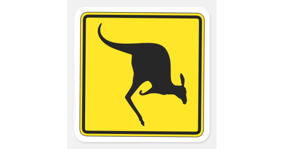 Kangaroo Crossing, Traffic Warning Sign, Australia Square Sticker | Zazzle