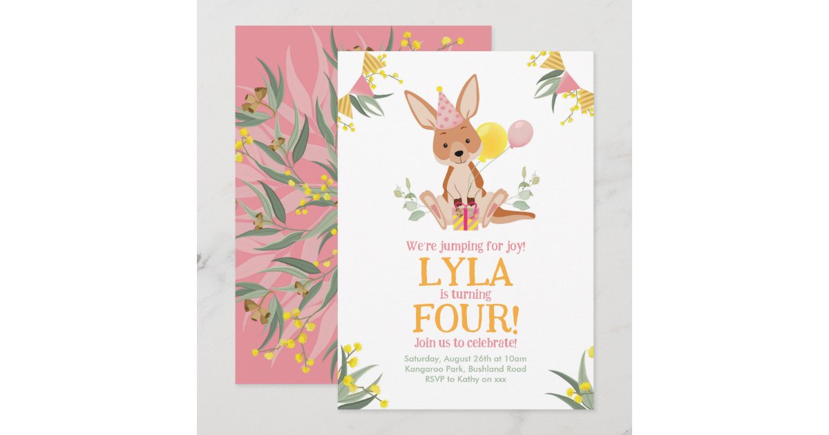 Kangaroo Girl Birthday Invitation | Zazzle