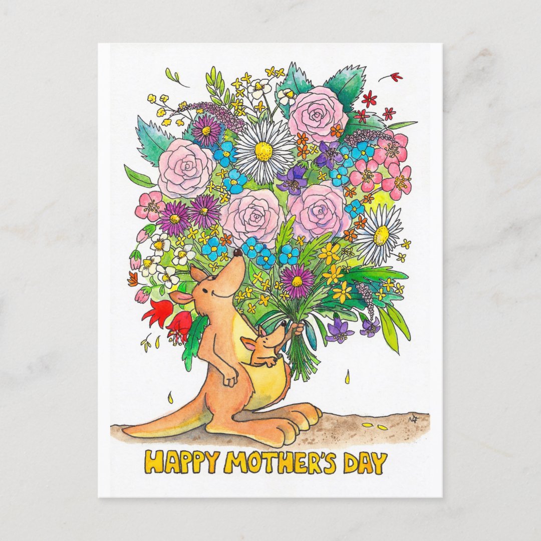 Kangaroo Mother's Day postcard by Nicole Janes | Zazzle
