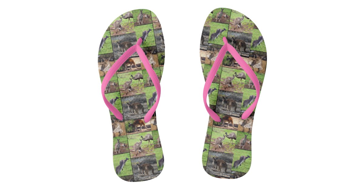 Kangaroo Photo Collage, Flip Flops | Zazzle