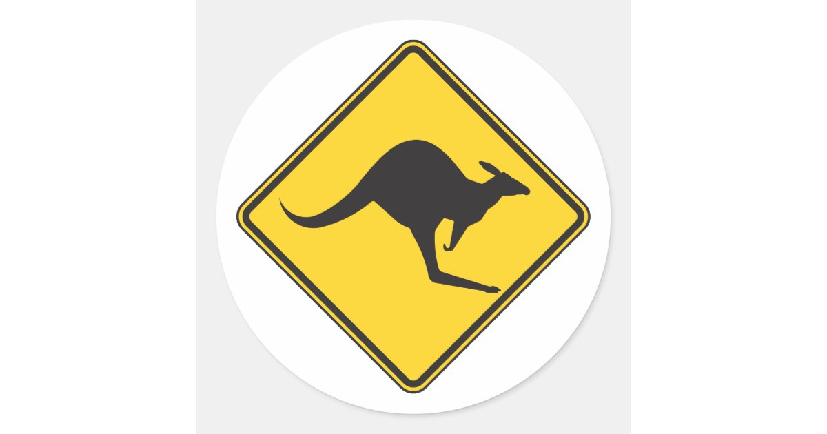 Kangaroo Warning Sign Round Stickers Seals | Zazzle