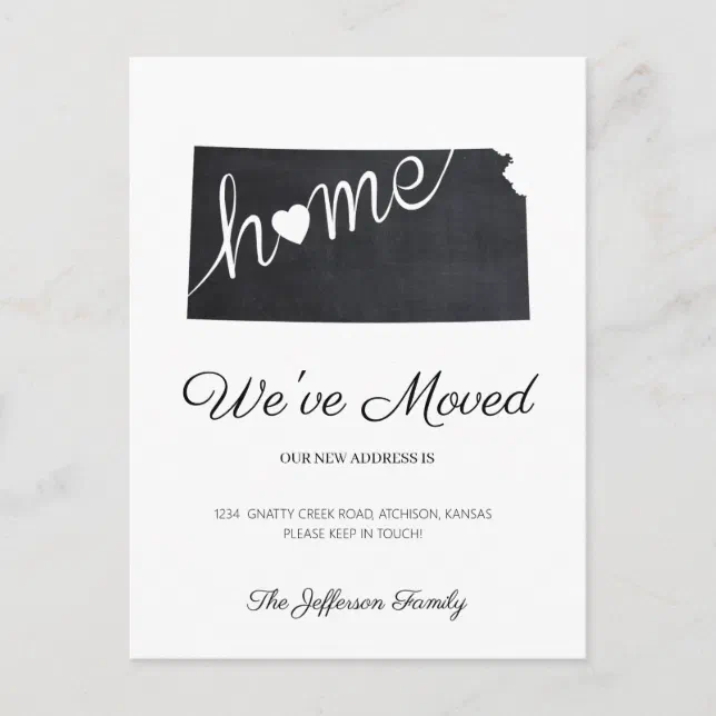 Kansas Chalkboard State Map Moving Postcard | Zazzle