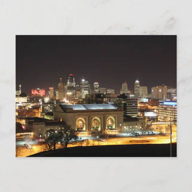 Kansas City Skyline at Night Postcard | Zazzle