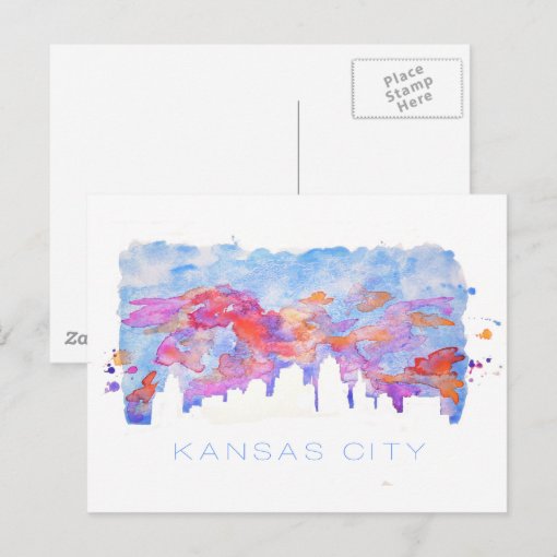 Kansas City Skyline Watercolor Postcard | Zazzle