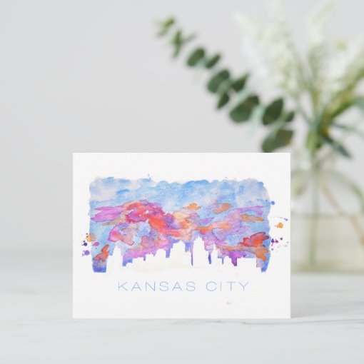 Kansas City Skyline Watercolor Postcard | Zazzle