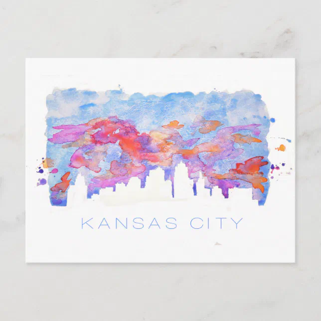 Kansas City Skyline Watercolor Postcard | Zazzle