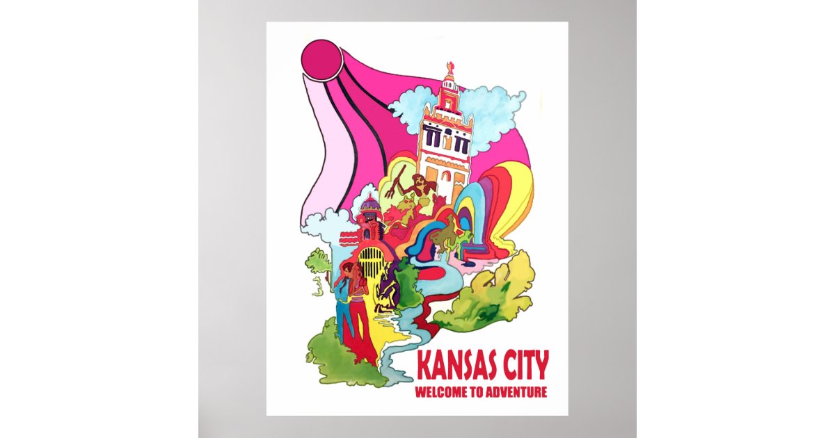Kansas city, welcome to hippy adventure poster | Zazzle