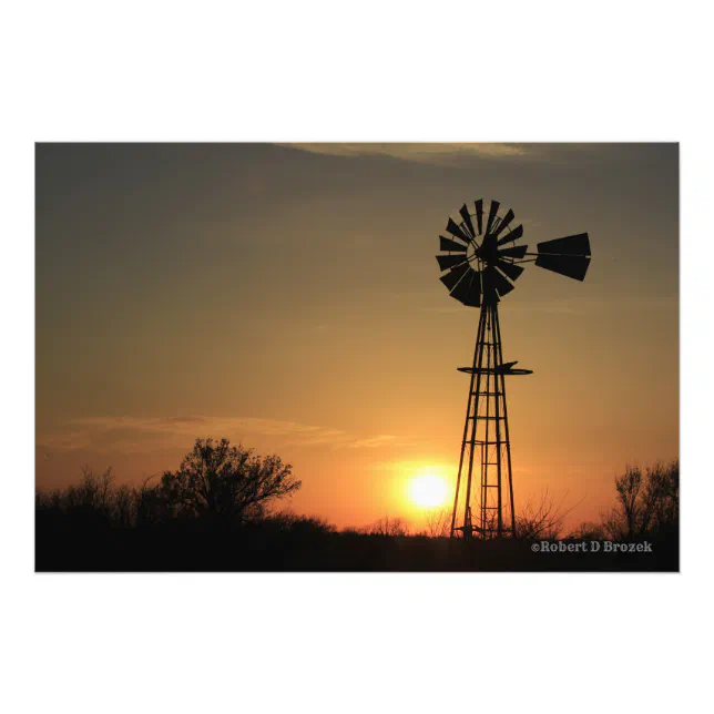 Kansas Country Sunset with Windmill Silhouette Photo Print | Zazzle