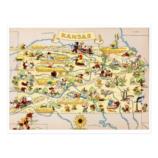 Kansas Funny Vintage Map Postcard | Zazzle.com