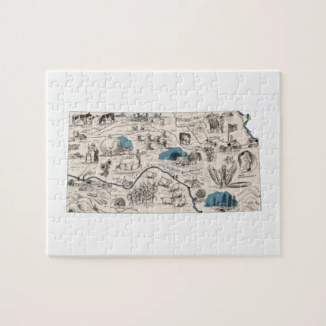Kansas Shaped Kansan Vintage Picture Map Jigsaw Puzzle | Zazzle